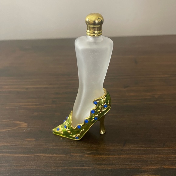 Art | Perfume Bottle Green High Heel Shoe Frosted Glass Blue Rhinestone ...